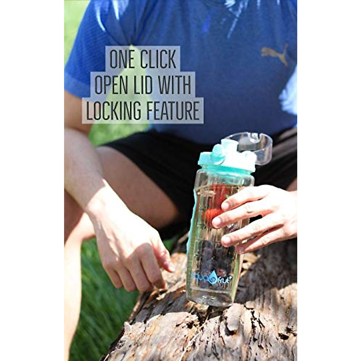 AquaFrut 32 OZ Fruit Infuser Water Bottle BPA-Free Fruit Infusion Sports Bottle - Flip Top Lid w Drinking Spout, Leak Proof, Made of Durable Tritan. Free Recipe eBook! (Teal)