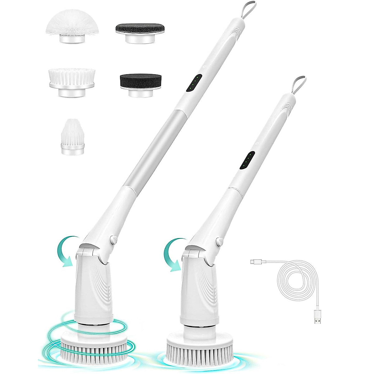 Electric Spin Scrubber, TRAJADA Shower Cleaning Brush with 5 Replacement Heads,3 Adjustable Angle Shower Scrubber,Cordless Power Scrub with Extension Handle for Cleaning Bathtub Grout Tile Floor