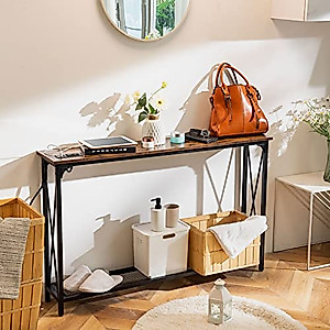 Yoobure Console Tables for Entryway, 47.3", Sofa Entryway Tables Narrow Long, Entry Table with USB Ports, Behind Couch Entrance Hallway Table, with Stable Metal Support, Living Room, Rustic Brown