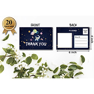 Disfuco Birthday Thank You Postcards, Outer Space Theme, Astronaut Rocket Ship Thank You Cards for Kids Girls Boys Birthday Party, Baby Shower Party, Set of 20 (A04)