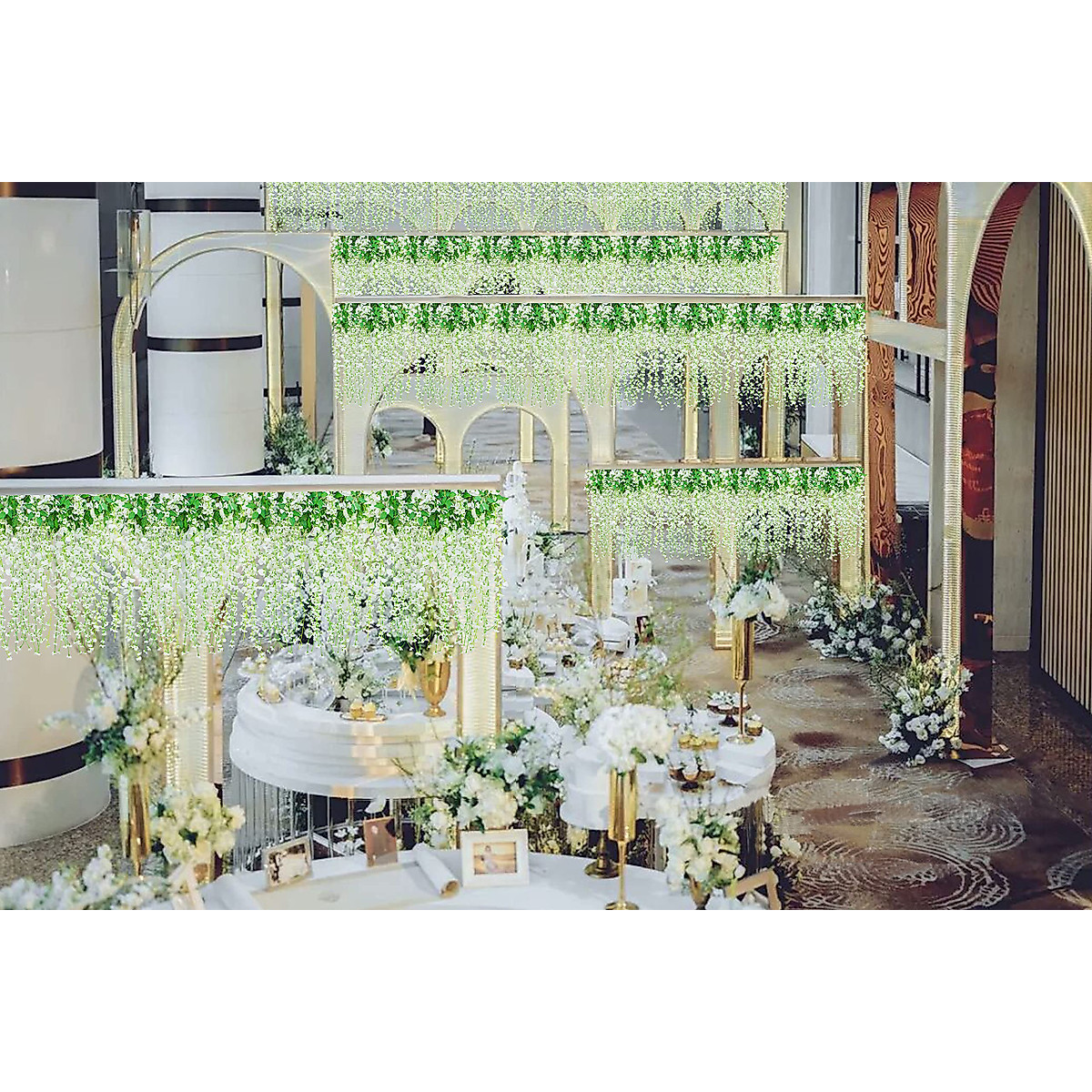 TINGE TIME Wisteria Artificial Flowers Garland, 12Pcs Artificial Wisteria Vine Silk Hanging Flower for Home Garden Outdoor Ceremony Wedding Arch Floral Decor