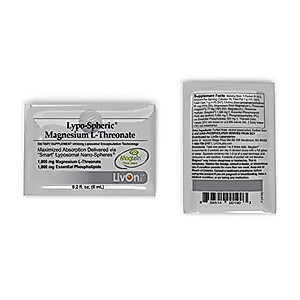 Lypo–Spheric Magnesium L–Threonate – 30 Packets – 1,000 mg Magnesium Per Packet – Liposome Encapsulated for Improved Absorption – Professionally Formulated & 100% Non–GMO