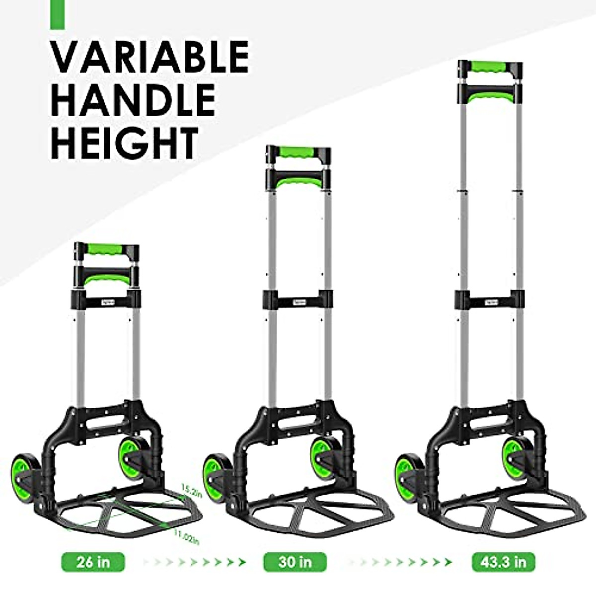 Dolly Cart Extended Handle Folding Hand Truck Dolly by Teprovo, Foldable Hand Cart Height 43.3 in Load 175 lb, Lightweight Foldable Hand Truck for Indoor and Outdoor Transport Moving.