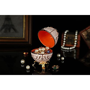 QIFU Hand Painted Pink Faberge Egg Figurine Trinket Box Hinged, Unique Gift for Family