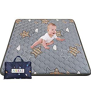 Playpen Mat for Baby to Playing, Thick 50x50 Inch Baby Crawling Mat On Floor Non-Slip Play Mat with Ultra Soft Padded, Versatile Play Space for Babies, Infants, Toddlers (Grey|Cartoon)