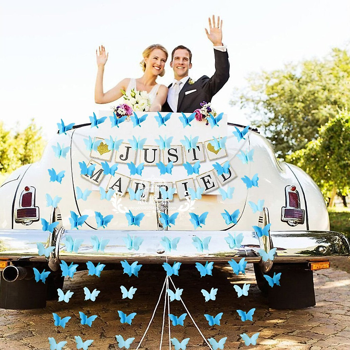 zilue Butterfly Banner Decorative Paper Garland for Wedding Baby Shower Birthday Theme Decor 110 Inches Long Pack of 2 Pieces Blue