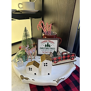 Christmas Decor - 14Pcs Christmas Decorations Indoor for Tiered Tray - Farmhouse Rustic Home Buffalo Plaid Kitchen Decor - Wooden Signs for Bathroom Table Bedroom (Not Included Tray) - White