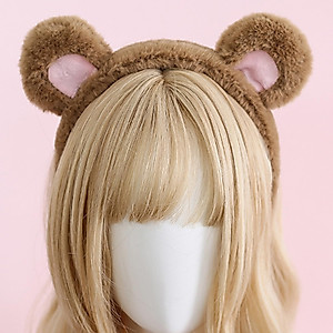 Bear Ears Headband Brown Bear Hair Hoops Cute Animal Headpiece Hairband Hair Bands Women Halloween Parade Cosplay Christmas Festival Carnival Masquerade Dress Up Wedding Birthday Party Accessories