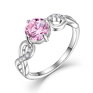 STARCHENIE Infinity Promise Ring for Women 925 Sterling Silver Pink Tourmaline Ring Size5