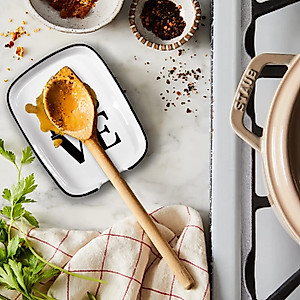 Ceramic Patterned Fork Spoon Rest with Message Love, Functional Kitchenware Spoon Rest Suitable for Kitchen Countertop Stove Top Kitchen Accessory and Gift for Cooking Enthusiasts