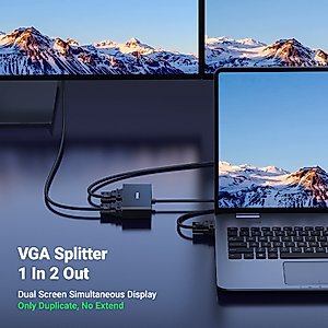 UGREEN VGA Splitter 1 in 2 Out Screen Duplication Support Mirror Mode Only Y Splitter Computer Monitor VGA SVGA Port with 1M Cable Support 1080P 60Hz for Laptop PC to Monitor