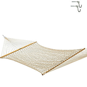Original Pawleys Island 13DCOT Large Oatmeal DURACORD Rope Hammock with Free Extension Chains & Tree Hooks, Handcrafted in The USA, Accommodates 2 People, 450 LB Weight Capacity, 13 ft. x 55 in.
