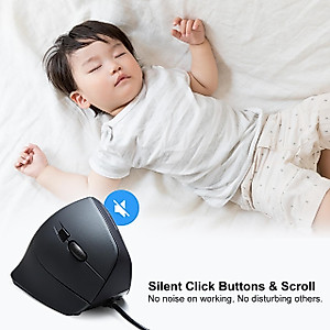 SANWA Wired Ergonomic Mouse, Optical Vertical Computer Mice, Silent Noiseless Click, Reduce Wrist Strain, (1000/1600 DPI, 6 Buttons) Compatible with MacBook, Laptop, Windows, Mac OS