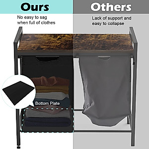 Whoonba Large Laundry Hamper Sorter with 2 Removable & Pull-Out Sorting Bags, Wooden Top Shelf, Versatile Laundry Basket Organizer for Laundry Room, Bathroom, Dorm, 10 * 2 Gal, Black