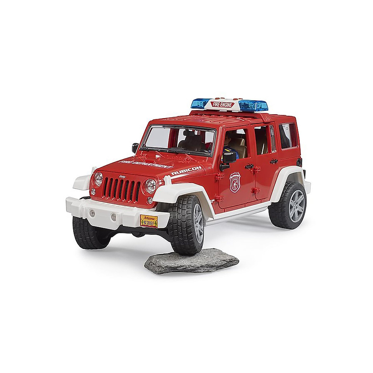 Bruder Jeep Rubicon Fire Rescue Vehicle with Electronic Emergency Siren Sounds and Fireman Figurine