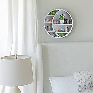 Crescent Moon Shelf Wall Decor - Rustic Wooden Moon Shelf for Crystals, Stones & Essential Oils - Wall-Mounted & Easy to Hang - Boho Shelf for Nursery or Bedrooms - 14 x 14 x 3.5 in. (White)