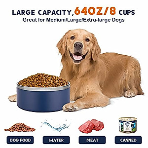 Premium Dog Water Bowl for Medium Large Dogs, 64oz Large Heavy Dog Bowls 1.6Lbs Weighted 304 Stainless Steel Insulated Dog Food Bowl Black Pet Bowl, 8 Inch