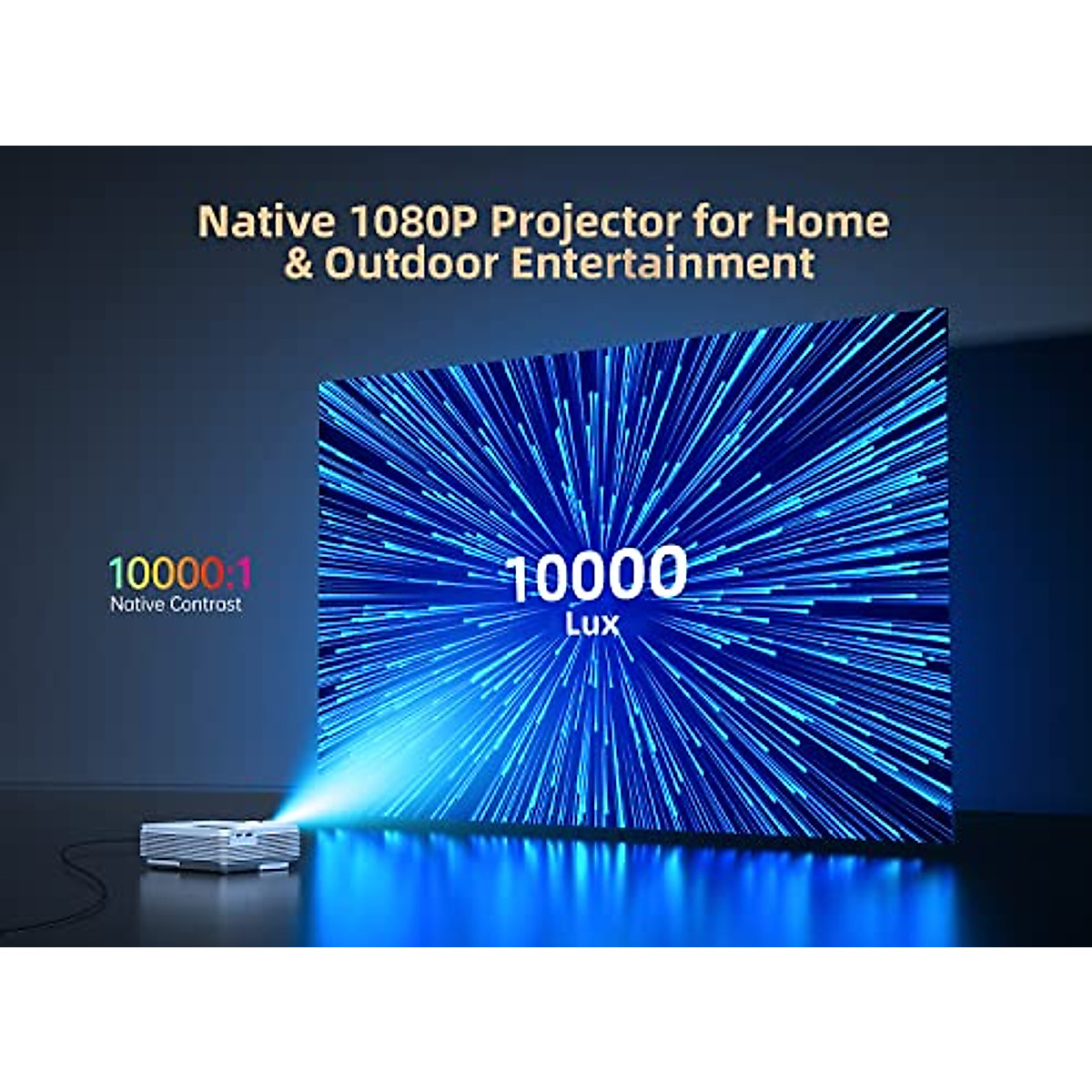 Native 1080P Bluetooth Projector with 100'' Screen, ALVAR 10000 Lux & 400 ANSI Portable Outdoor Movie Mini Projector, 60000 Hrs LED Lamp Life, Compatible with TV Stick, HDMI and USB