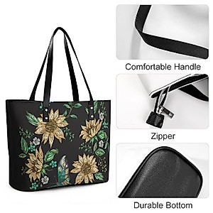 Womens Handbag Sunflowers Amd Butterfly Leather Tote Bag Top Handle Satchel Bags For Lady