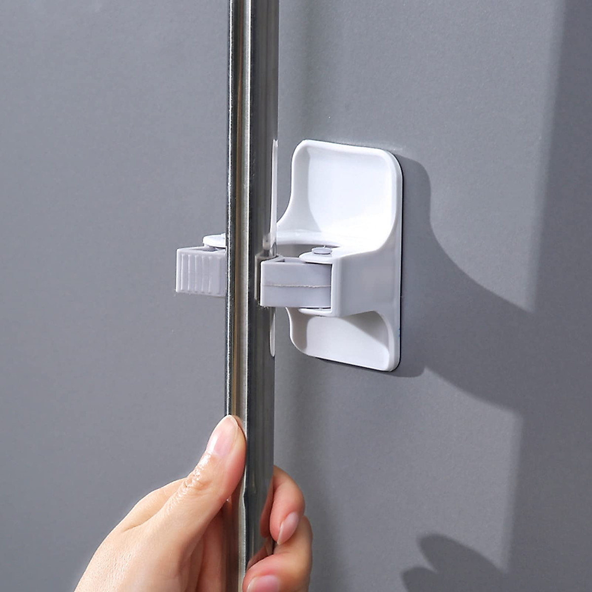 Soaoun Broom Holder 4Pcs Self-Adhesive Wall Mount Plastic Dustpan Hanger No Drilling Anti-Slip for Home Kitchen (white)