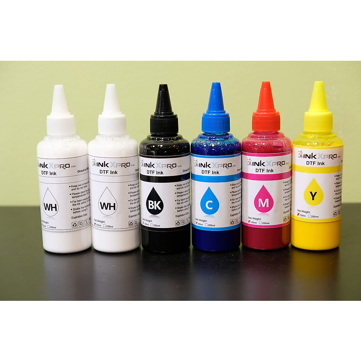 INKXPRO Premium DTF Ink for Inkjet Printer Direct to Film Heat Transfer Printing for Epson ET8550, XP15000, Artisan 1430, L1800-600ml Total (KCMY+2 White)