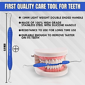 Professional Dental Tools Tartar Scraper For Dentist, Personal and Pets Use Plaque Remover With Comfortable Grip, Double ended Silicon Grip Scaler