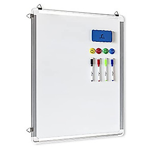 Whiteboard Set - 24 x 18" Dry Erase Board with 1 Magnetic Eraser, 4 Dry Wipe Markers, 4 Magnets and 6 Magnetic Labels - Wall Hanging Reminder Kanban Scrum White Board for Home and Office