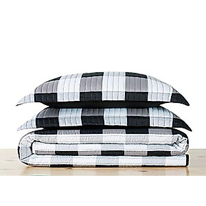 Truly Soft Everyday Buffalo Plaid Black Twin XL Quilt Set