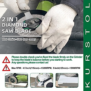 KURSTOL Diamond Cutting Disc - 4.5"/115mm Dual-Purpose Tile Diamond Saw Blade,Angle Grinder Blade Arbor 7/8"-5/8" for Cutting and Grinding Ceramic Tiles,Porcelain,Granite,Marble