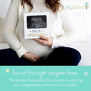 Tiny Ideas Love at First Sight Sonogram Picture Frame, Gender Neutral Ultrasound Keepsake, Ideal Pregnancy Gift, Baby Shower and Nursery Decor, 4” x6” Photo Insert, Gold, Silver And White