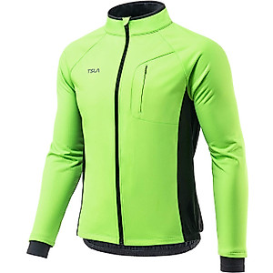 TSLA Men's Winter Cycling Jackets, Cold Weather Workout Running Jacket, Warm Thermal Softshell Bike Windbreaker, Cycling Windproof Jacket Neon Green, Medium