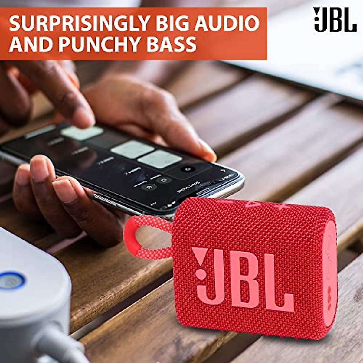 Boomph On-The-Go Kit: JBL Go 3 Portable Bluetooth Wireless Speaker, IP67 Waterproof and Dustproof Built-in Battery - Black