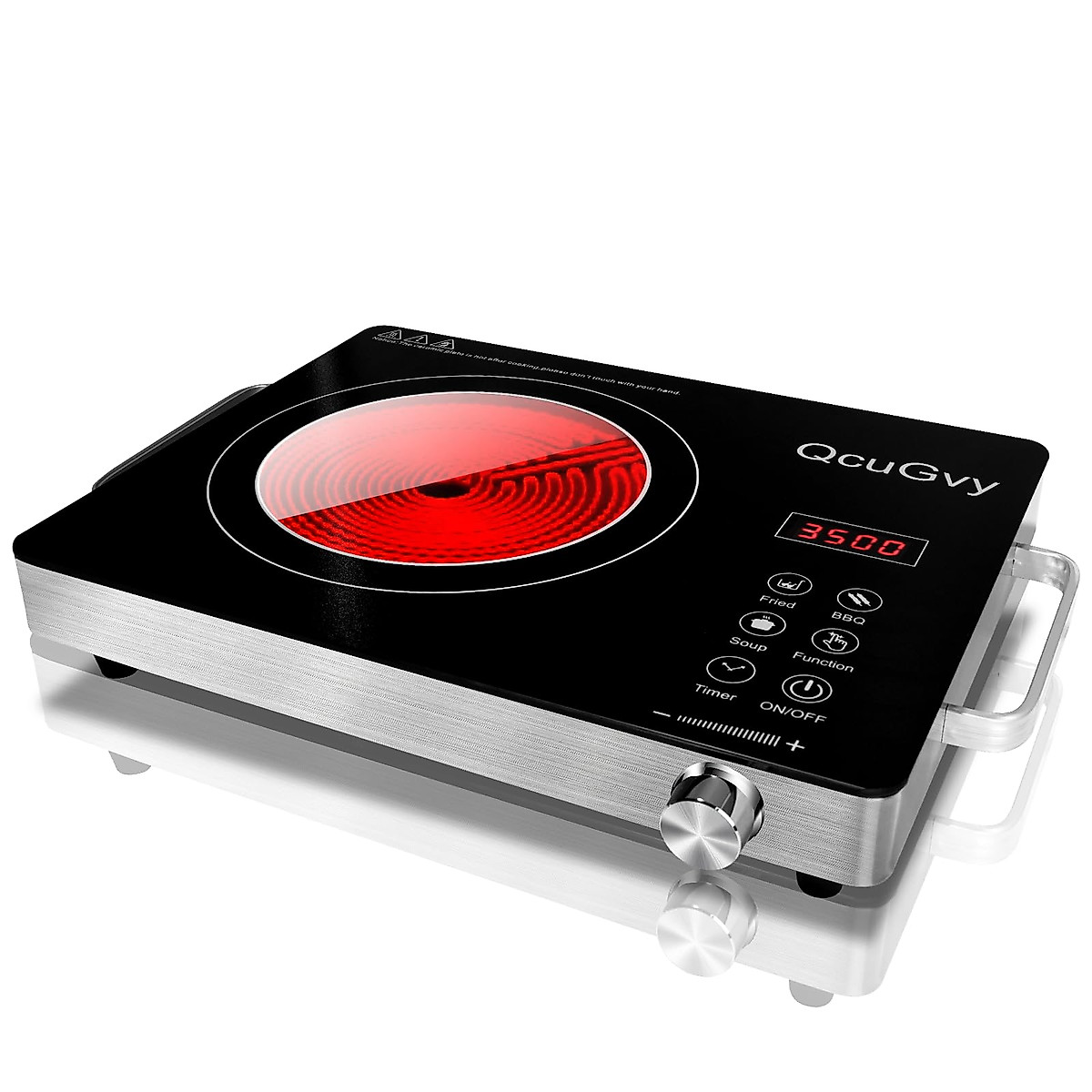 Portable Infrared Burner 3500W Electric Burner with 3 Hours Timer-Electric Hot Plate Touch Control Panel Adjustable Heating Power Glass Plate Electric Cooktop for Cooking
