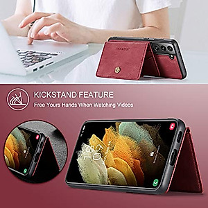 Compatible with Samsung Galaxy S21 Ultra Wallet Case,Detachable Card Slots Slim Leather Cover United with Wallet Magnetic(S21 Ultra Red)