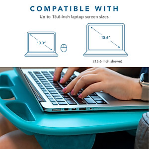 LAPGEAR MyDesk Lap Desk with Device Ledge and Phone Holder - Turquoise - Fits up to 15.6 Inch Laptops - Style No. 44449