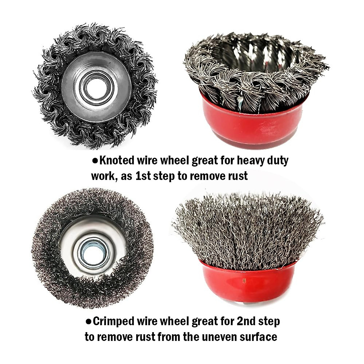 OSFTBVT Wire Wheel Brush for 4-1/2" Angle Grinder 4 Inch Wire Wheel Set 3 Inch Wire Cup Brushs 5/8"-11 Threads Arbor - 4pcs