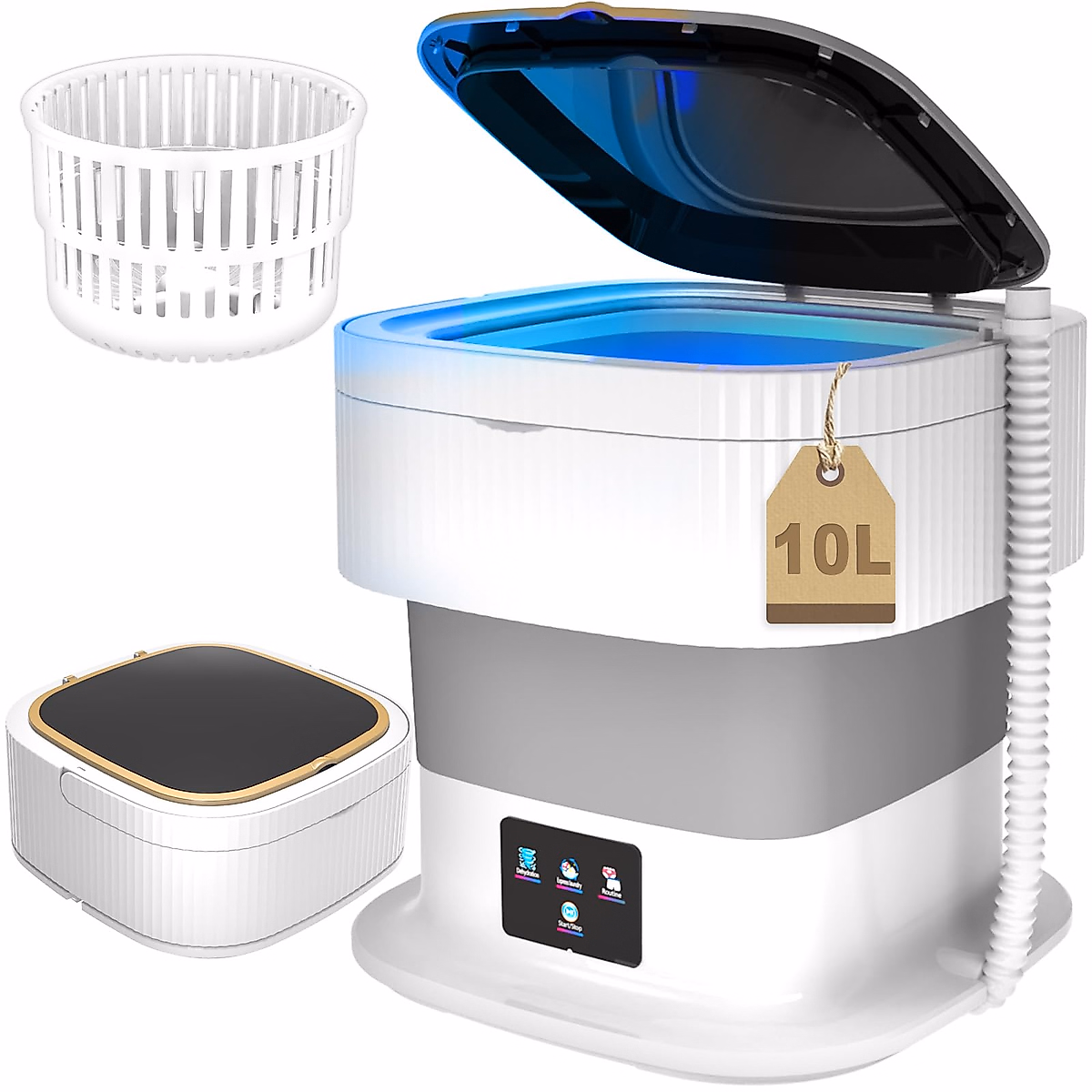 Portable Washing Machine, 10L Mini Washer and Dryer Foldable Washer Machine, Small Washer, Bucket Laundry Machine with Deep Cleaning for Baby Clothes, Underwear, Socks, RV, Grey