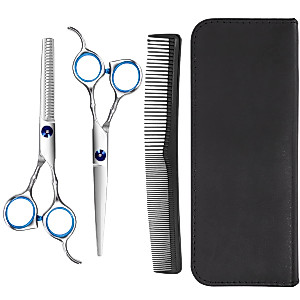 Hair Cutting Set, Professional Haircutting Barber Thinning Hairdressing Shears Set with Black Leather Case and Salon Cape