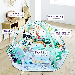 Aonerex Baby Play Gym Mat 5-in-1 Activity Mat Tummy Time Playmat, 8 Detachable Toys Sensory and Motor Skill Development Washable Play Mats for Floor, Newborn Baby Essentials
