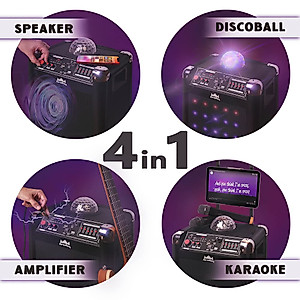 KaraoKing Karaoke Machine - Portable PA System with Wireless Mics, Subwoofer, Lights, Phone/Tablet Holder, Remote - For Adults & Kids