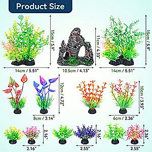 Borlech Aquarium Rock Decorations and Fish Tank Plastic Plants Decor Set 13 Pieces
