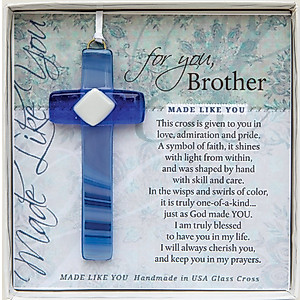 The Grandparent Gift Co. Made Like You Handmade Glass Cross Gift for Brother, Blue