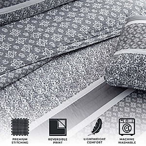 Great Bay Home 3-Piece Reversible Grey Full/Queen Quilt Comforter with 2 Shams | Lightweight, All-Season, Cozy, Modern Bedspreads | Paisley Coverlet Sets | Kadi Collection