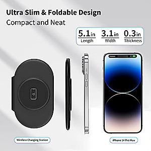𝟐𝟎𝟐𝟑 𝐍𝐞𝐰 Foldable Wireless Charger, Hicevaiy 3 in 1 Magnetic Charging Pad for Apple Multiple Devices Compatible with iWatch 8/SE/7/6/5/4/3/2, iPhone 14/13/12 Pro/Max, AirPods 3/2/Pro（Black）