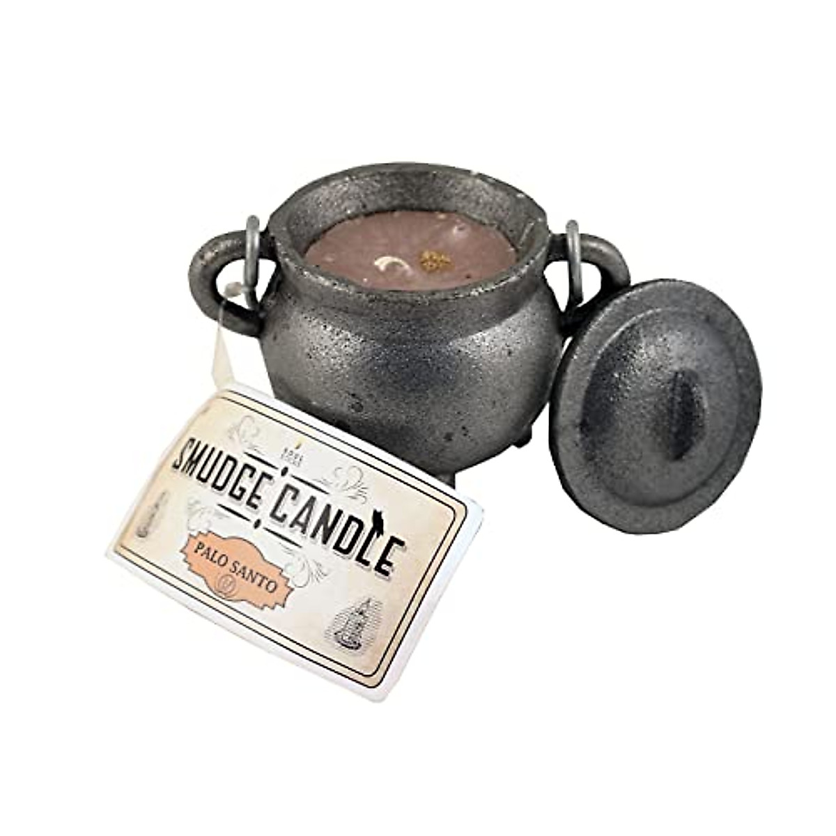 Reusable 4" Cast Iron Cauldron Candle with Lid and Hanging Handle for Spell Casting, Smudging, Ritual & Blessings Pot Belly Witchcraft Candle Aromatherapy Scented (Palo Santo)
