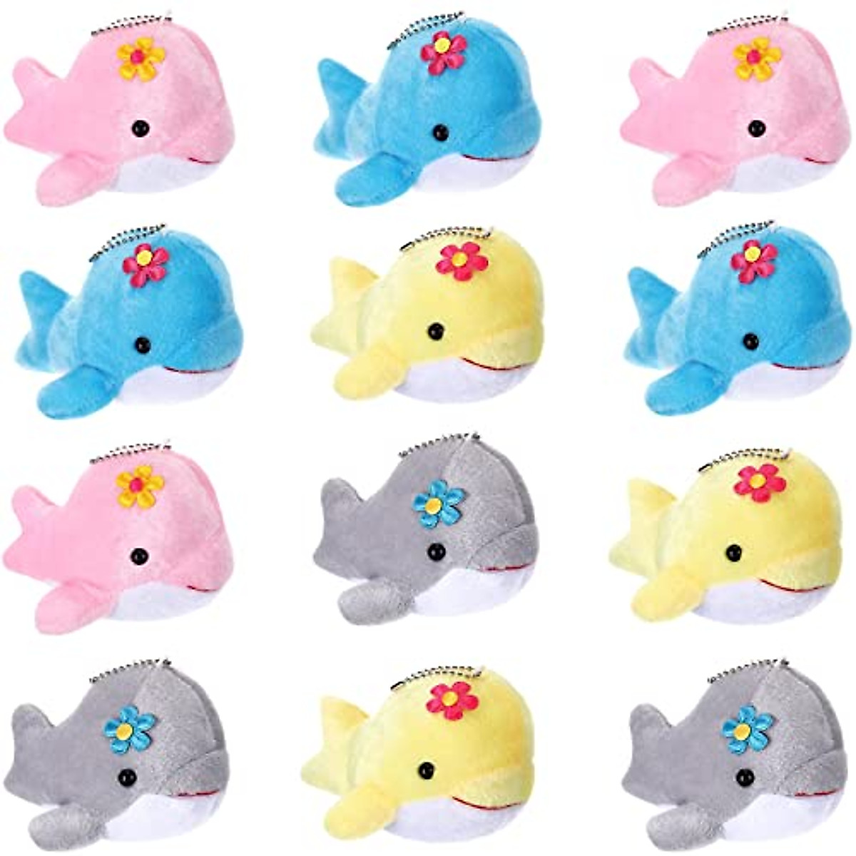 Zomiboo 12 Pcs Mini Animal Plush Toys Dolphin Stuffed Animals Sea Turtle Stuffed Animals Small Tiny Ocean Mini Plush Toys for Keychain Decoration Baby Xmas Bag Fillers Stocking Stuffs (Dolphin)