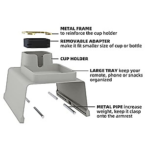 Couch Cup Holder Tray, Elimiko Silicone Anti-Spill and Anti-Slip Couch Drink Holder, Strong and Weighted Phone/Remote/Snacks Sofa Cup Holder, Gifts for Mom, Dad, Husband, Grandma, Grandpa (Griege)