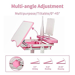 Gowxil Kids Functional Desk and Chair Set, Height Adjustable Children School Study Desk with Tilt Desktop, Bookstand, LED Light, Metal Hook and Storage Drawer for Boys Girls