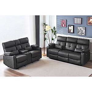 Consofa Power Recliner Sofa Set for Living Room, 2 Pieces Recliner Furniture Sofa Set, Power Reclining Sofa and Loveseat Set with Massage and Heat, Reclining Loveseat with Console for Living Room