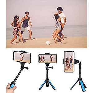 Extendable Mini Selfie Stick Tripod Two in One， Compatible with AKASO Gopro Hero 10/9/8/7/6/5 Various Action Camera and Cell Phone Accessories（Blue）
